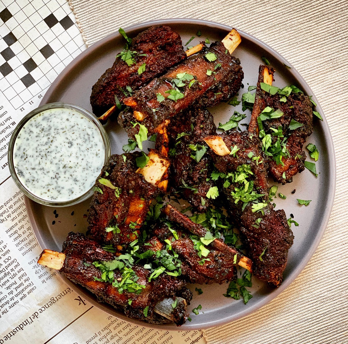 SPICED LAMB RIBS WITH MINT COCONUT YOGURT – MIKEY BELL